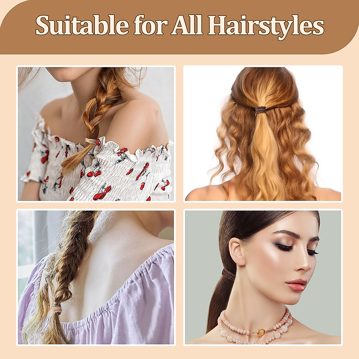 40 PCS Boho Hair Ties, Hair Tie Bracelets for Women, 4 Styles Brown Hair Ties No Damage, Boho Hair Accessories for Teen Girls' Ponytail Holders