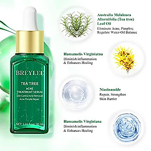 Acne Treatment Kit, Tea Tree Oil Serum & Cream,Skin Care Set for Prone Face Sensitive, Cystic Acne Pimples Scars Remover, Redness Relief, Niacinamide Facial Moisturizer, Anti Aging, Daily Prevention