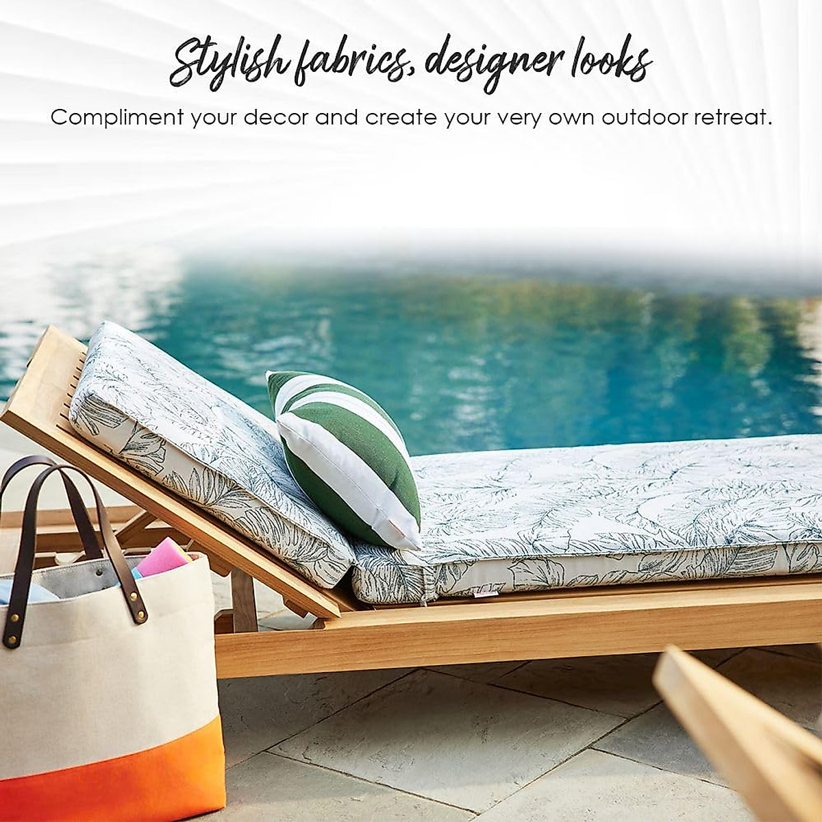 RSH DECOR: Tufted Chaise Lounge Seat Cushion | 72” x 22” | All-Weather Spun Fabric | Water and Fade-Resistant | Outdoor Chair Cushion for Patio Furniture | Grey & White Stripe