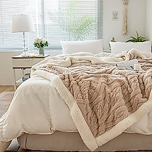 Khaki Sherpa Throw Blanket Thick Warm Fleece Blanket for Winter,Soft Cozy Blanket for Bed Couch Sofa 50"×60"