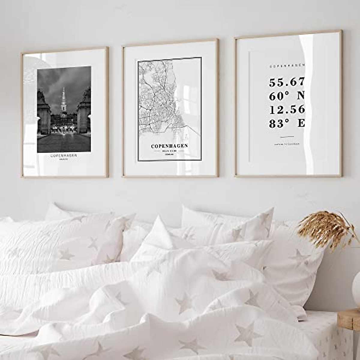 Dear Mapper Copenhagen Denmark View Abstract Road Modern Map Art Minimalist Painting Black and White Canvas Line Art Print Poster Art Print Poster Home Decor (Set of 3 Unframed) (16x20inch)