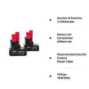 Milwaukee 48-11-2460 M12 12V Lithium-Ion XC Extended Capacity Battery Pack 6.0Ah (2-Pack)