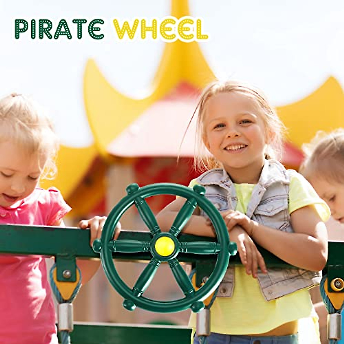 Junkin 4 Pcs Outdoor Playground Accessories for Kids Pirate Playground Equipment Set Include Pirate Ship Wheel Flag Bell Telescope for Swing Set Playhouse Backyard Tree House Jungle Gym Pirate Ship