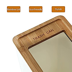 Slim Plastic Trash Can 7.5Liter Rectangular Wastebasket Garbage Container Bin with Open Bamboo lid for Bathroom Kitchen Home Office