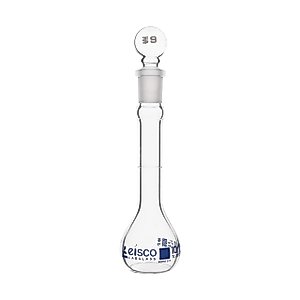 EISCO Volumetric Flask, 10ml - Class A, ASTM Tolerance ±0.020 ml Glass Stopper Single, Blue Graduation- Eisco Labs