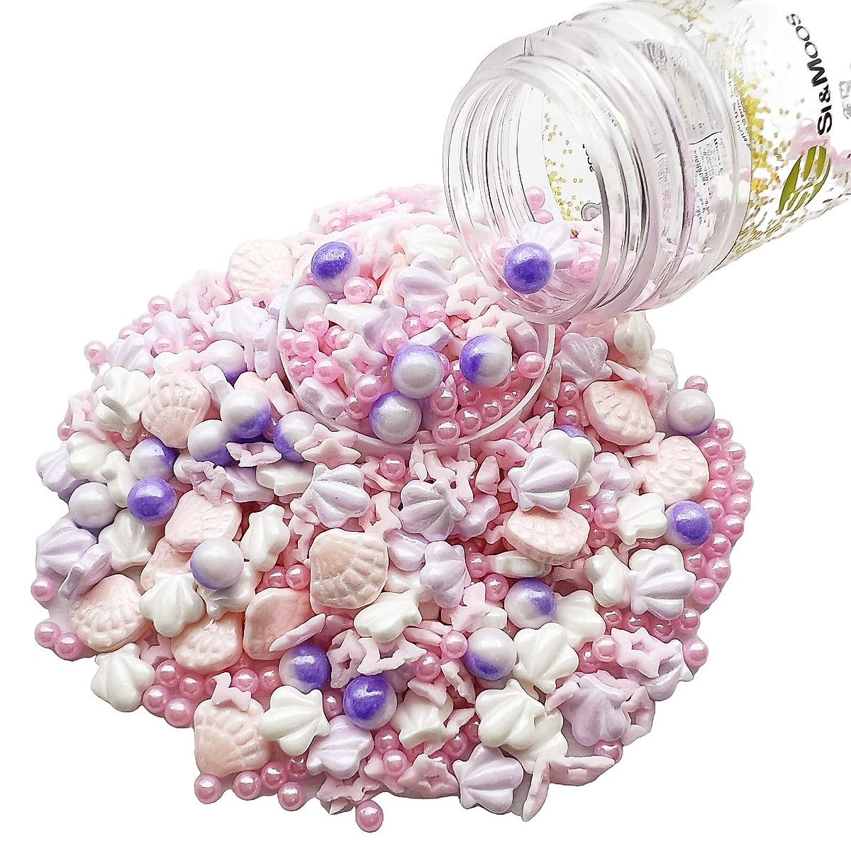 SE Si&Moos Pink Sprinkles Pink Sea Shell Sprinkles Edible Seashells Cake Decorations Edible Beach Cake Decoration Edible Sea Shell Cake Sprinkles Pink Edible Pearls for Decorating Cakes,Cupcakes,Desserts Toppings 3 OZ