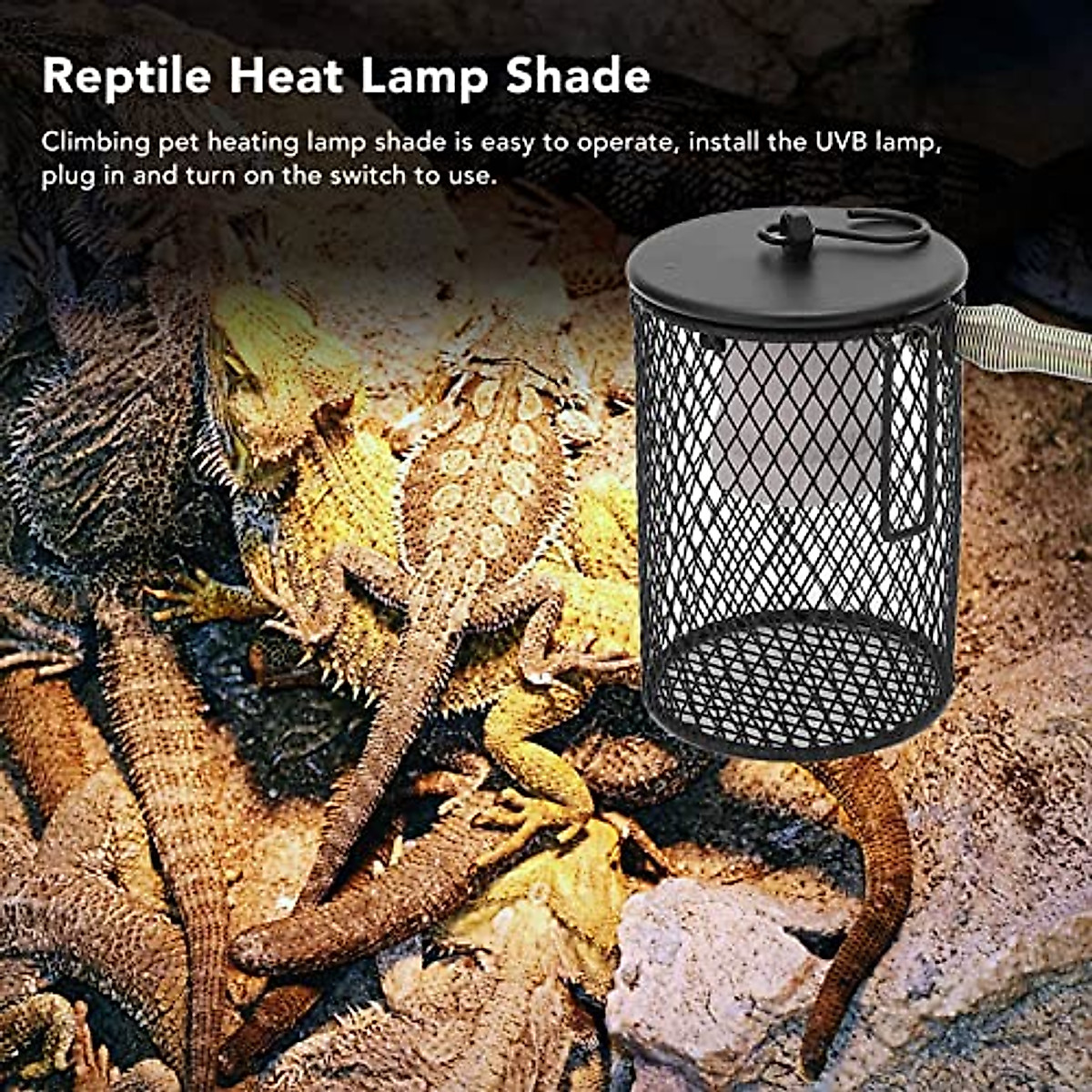 Reptile Lamp Cover, Anti-Scald Burn Protective Lampshade, Reptile Heater Lamp Guard, Heat Lamp Light Cage for Reptile, Reptile Anti-Scald Lampshade for Turtle Snakes Lizards Frogs Chicks(US Plug)
