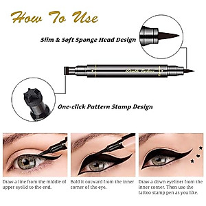 LOKFAR 6 Pcs Double-Side Liquid Eyeliner Stamp Pen Set, Eye Liners for Women Waterproof Eyeliner Pencil Black Eye-liner Stencils Long-Lasting Tattoo Makeup-Triangle,Star,Moon,Heart,Flower,Smiley