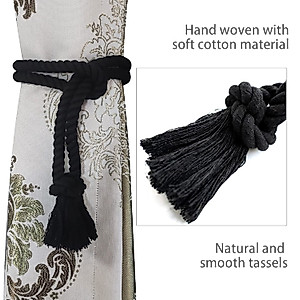 Yteseery 2 Pack Curtain tiebacks Rope, Outdoor Curtain Tiebacks, Natural Cotton Curtain Ties, Village Rural Rustic Farmhouse Curtain Holdbacks Curtain tie Backs Holders for Heavy Duty Drapes, Black