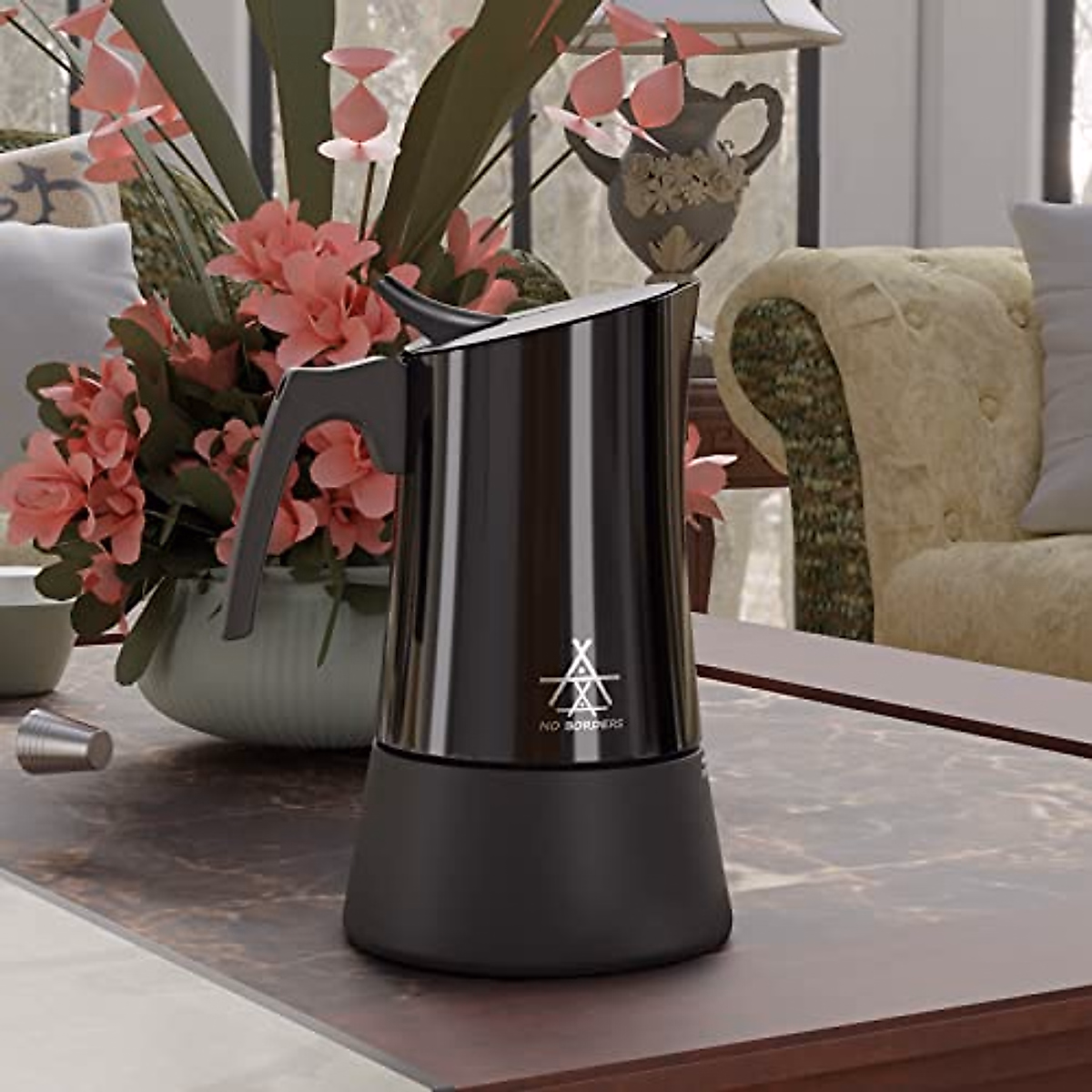 Alocs Stovetop Espresso Maker, Italian Coffee Maker Moka Pot for Classic Mocha & Cuban Coffee, Stainless Steel Greca Coffee Maker, Cafeteras, Brews 9 Espresso Cups (15.2 Oz) in Stylish Black