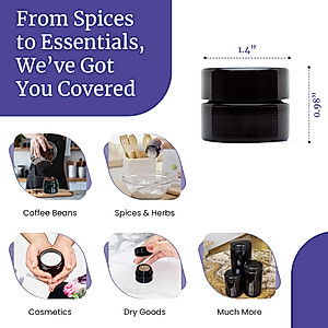 Infinity Jars Classic Black Glass Jar 5 ml (.17 fl oz) Ultraviolet Airtight Smell Proof, Refillable Container, Screw top Jar for Long term storage Coffee, Spices, Tea, Dried Goods Jar for Kitchen