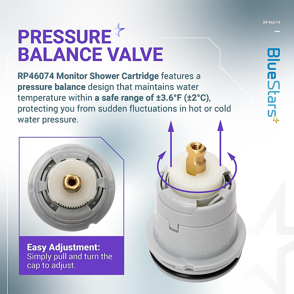BlueStars RP46074 Shower Valve Cartridge - Single-Function Pressure-Balance Temperature Control- Compatible with Shower and Tub 13/14 Series Faucet