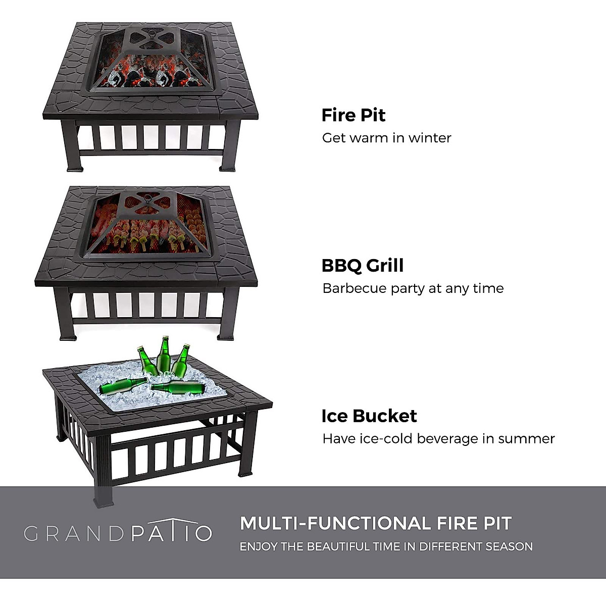 GRAND PATIO Outdoor Drayton 24in Round Concrete Wood Burning Patio Grill Fire Pit, Gray