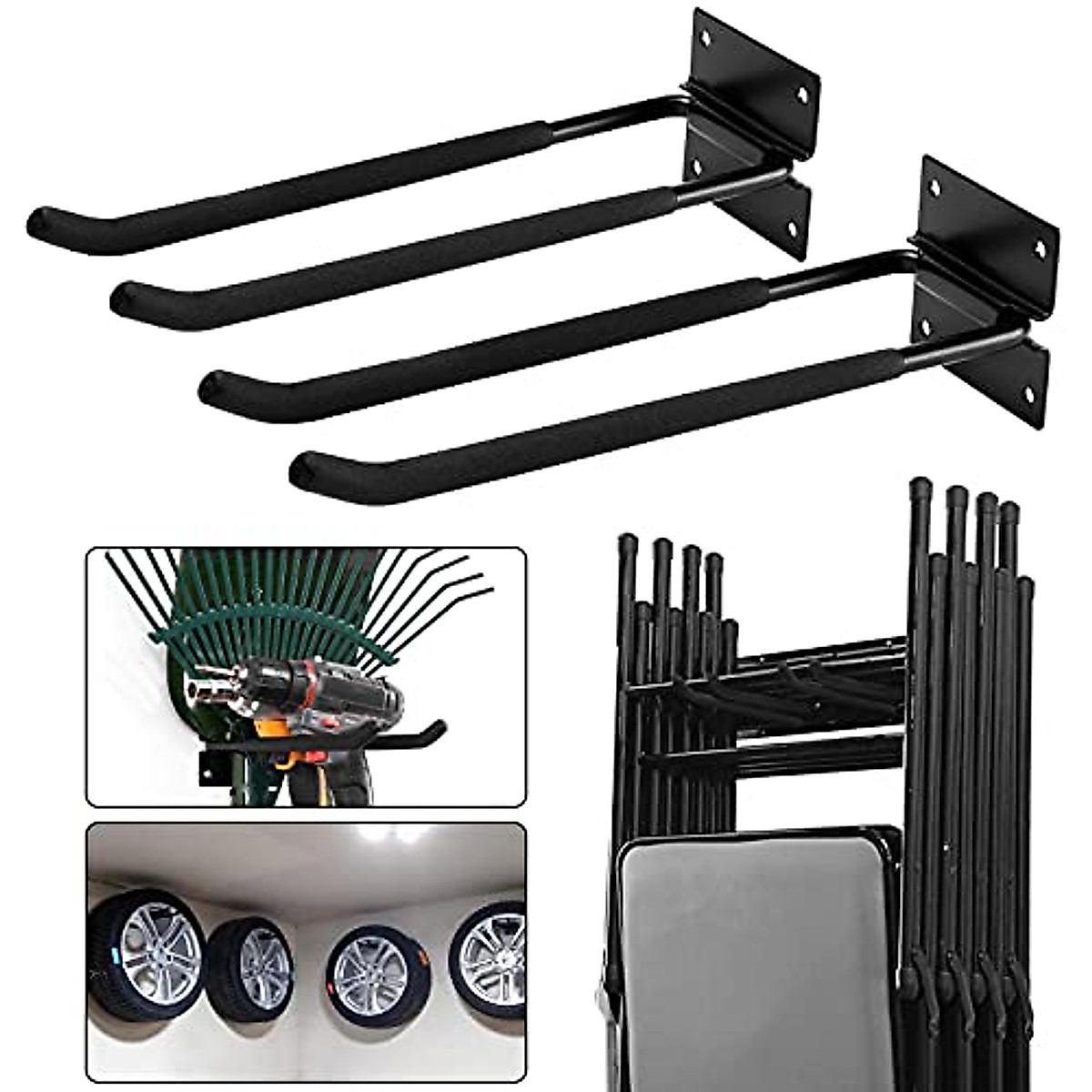 Magacyo Garage Organizer Wall Mount Tool Organizer, Heavy Duty Shed Organizer, All Metal Garden Tool Rack Tool Hangers for Garage Wall, Garage Tool Organizer for Rake, Broom and Yard Tools, 2 Pack