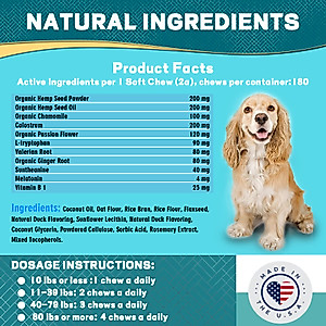 Hemp Calming Chews for Dogs - Dog Calming Treats Anxiety Relief 100% Golden Ratio of Natural Ingredients Calming Dog Treats, Aid with Separation, Barking, Stress Relief, Thunderstorms - Duck Flavor