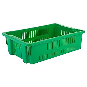 Hudson Exchange 20 x 13 x 5.6" (4.5 Gallon) Agricultural Nest and Stack Vented Crate Handled Storage Container Tote, Green (1 Pack)