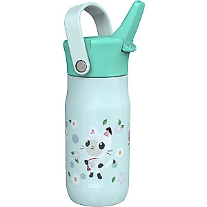 Zak Designs Harmony Gabby's Dollhouse Kid Water Bottle for Travel, 14oz Recycled Stainless Steel, Leak-Proof When Closed and Vacuum Insulated (Pandy Paws, Cakey Cat, Mercat, Kitty Fairy)