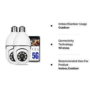 KOWVOWZ 360 Degree Security Cameras Wireless Outdoor, 2.4GHz & 5GHz WiFi Light Bulb Camera, 1080p Indoor for Home Camera System, Motion Detection, Two-Way Audio (2PCS)
