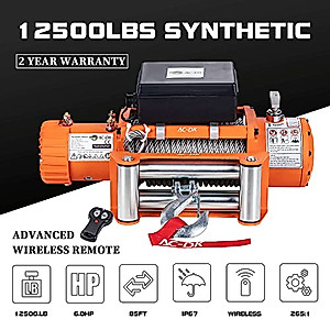 AC-DK 12000 lb. Waterproof IP67 Electric Winch Kit, 12V Winch Steel Cable Electric Winch Truck Winch with Wireless Handheld Remotes and Wired Handle (Include 12500lbs - Steel Cable)