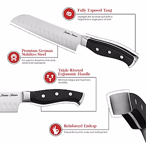 Master Maison Santoku Knife Set 7" Premium German Stainless Steel - Includes Sharpener, Edge Guard, and Gift Box - Sharp Kitchen Knife for Professional Chefs and Home Cooking