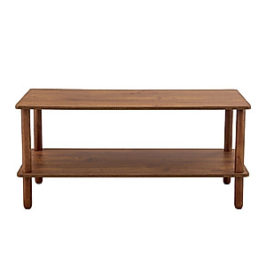 GIA Modern 2-Tier Coffee Table with Open Storage Shelf, Rectangular Living Room Center Table with Rounded Rubberwood Legs, Durable & Stable Wooden Furniture,Walnut Brown