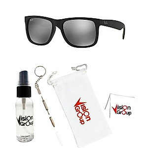 Ray-Ban RB4165 Justin Sunglasses + Vision Group Accessories Bundle for unisex-adult (Rubber Black/Grey Mirror Silver (622/6G),55)