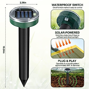 Mole Repellent Solar Powered 10 Pack Snake Repellent Ultrasonic, Groundhog Repeller,Gopher Repeller Sonic Mole Deterrent Spikes, Snake Gopher Mole Vole Repellent Outdoor for Lawn Garden & Yard