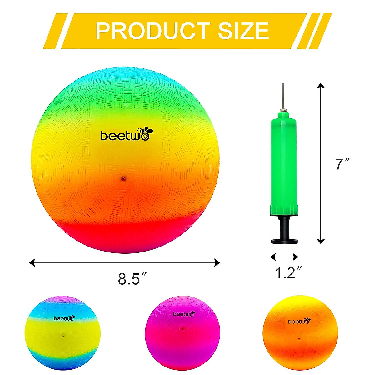 Four Square Balls, 8.5 Inch Playground Ball for Kids Outdoor Dodgeball Kickball Handball Game with Hand Pump (4 Pack)