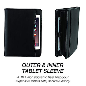 Samsill Zippered Portfolio Organizer, Vegan Leather Business Portfolio Notebook, Work Organizer. Notepad, Tablet iPad (Upto 10.1") Phone & Business Cards Holder, Professional Padfolio for Women & Men