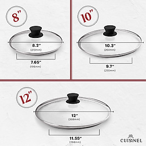 Cuisinel 8"+10"+12"-Inch Cast Iron Skillets Set with Glass Lids + Silicone Handle Holder Covers + Pan Scraper - Pre-Seasoned Oven Cookware - Use Indoor/Outdoor, Grill, Stovetop, Camping Fire, Oven