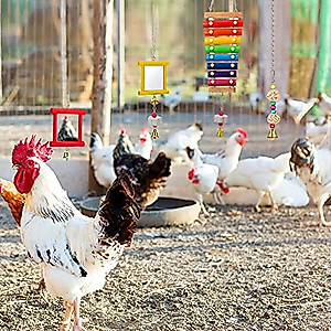 6 Pieces Hen Chicken Toys for Coop, Chick Toys, Chicken Mirror Toy with Bells, Chicken Xylophone Toy with 8 Metal Keys, Parrot Grinding Stone, Sepak Takraw Toy, Dangling Bird Toy