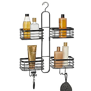 mDesign Metal Steel Hanging Shower Caddy, 4 Basket Organizer Rack for Bathroom; Hold Handheld Shower Head, Hose, Shampoo, Conditioner, Shaving Cream, Soap, Loofah - Carson Collection - Matte Black