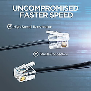 [2 Pack] 5 Feet RJ11 / RJ12 Data Cable - Heavy Duty 6-Pins High-Speed Extension for Cash Register Drawer, Telephone, Modem, Fax, Printers, and More - Drawer Cable for Voice and Data