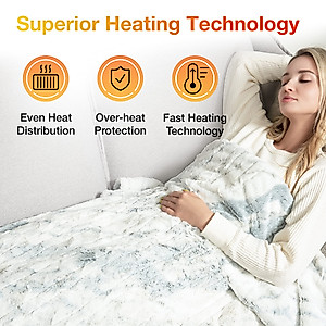 WOOMER Electric Heated Throw Blanket(50"x 60"), Soft Flannel Fast Heating Blanket with Multi-Color Option, 4 Heating Levels & 4H Auto Off, Machine Washable, Over-Heat Protection