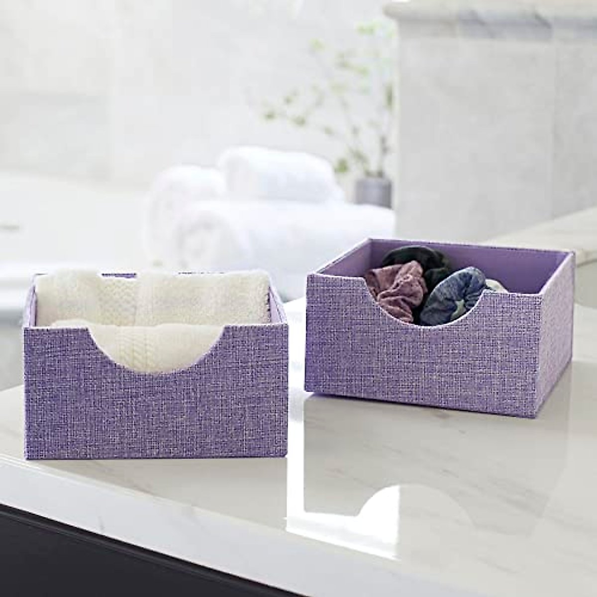 Household Essentials 2-Pack of Drawer Organizers, Sturdy Chipboard Wrapped In Soft Polyester Fabric, Stylish and Functional Storage Solution, 3” H x 6” W x 6” D, Iris