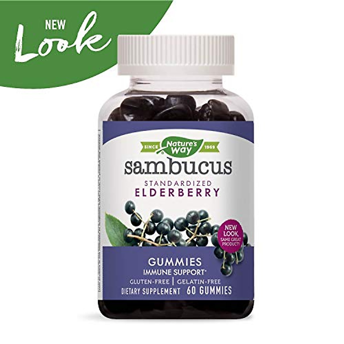 Nature's Way Sambucus Black Elderberry Gummies with Vitamin C and Zinc, 60 Gummies