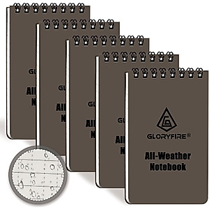 GLORYFIRE Waterproof Notebook Tactical All-Weather Spiral Memo Paper Notepad with Waterproof Grid Paper for Outdoor Activities Recording 3"x5" (5pcs)