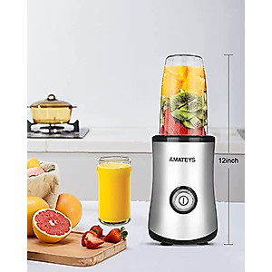 Amateys Personal Blender with Button,Professional Kitchen Blender for Smoothies and Shakes,17oz Portable Smoothie Blender ,Easy Cleaning&Operation,Height 12 Inch Suitable for Travel Carrying or Storage