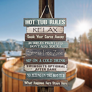 V VIBEPY All Over Print Hot Tub Rules Sign 8 Inches, 12 Inches, 18 Inches Funny Rules Sign, Bathroom Decoration Sign, Bathroom Sign, Hot Tub Sign, Bathroom Sign, Wooden Sign, Hot Tub Rules Wooden Sign
