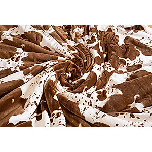 Linen Mart Cowhide Sherpa Plush Lodge Fleece Blanket - 3 Piece Set (Queen (U.S. Standard))