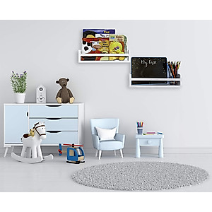 MASHBA Nursery Floating Shelf, Set of 2, White Wall Mounted Bookshelves for Organizing Books, Toy Storage, Knick Knacks, and Cute Home Decor