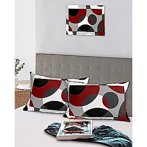 Edwiinsa Red Black Grey Pillow Covers King Standard Set of 2 Bed Pillow, Modern Geometric Abstract Art Aesthetics Plush Soft Comfort for Hair/Skin Cooling Pillowcases with Envelop Closure 20''x36''