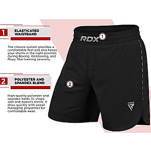 RDX MMA Shorts for Training & Kickboxing – Fighting Shorts for Martial Arts, Cage Fight, Muay Thai, BJJ, Boxing, Grappling Black