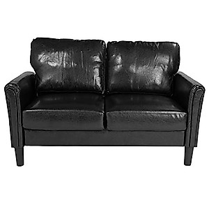 Flash Furniture Bari Upholstered Loveseat in Black LeatherSoft