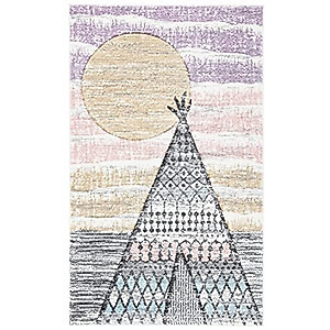 Safavieh Carousel Kids Collection 4' x 6' Grey / Pink CRK117F Boho Distressed Area Rug