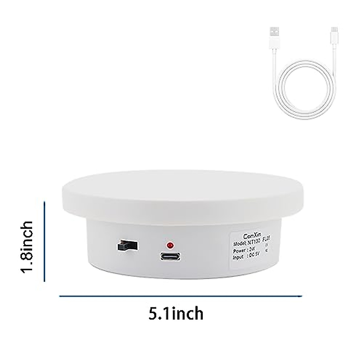 ComXim Rotating Display Stand Turntable 5.1in Diameter Load-bearing 11.02lb Type-C Power Supply for Photography Product, 3D Scanning, Display Shoes (13cm White)