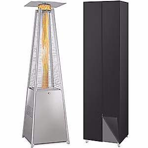 Hykolity 48000 BTU Pyramid Patio Heater, Glass Tube Propane Patio Heater with Wheels and Cover, Outdoor Propane Heaters for Backyard, Garden, Patio, Porch and Pool, Silver Grey