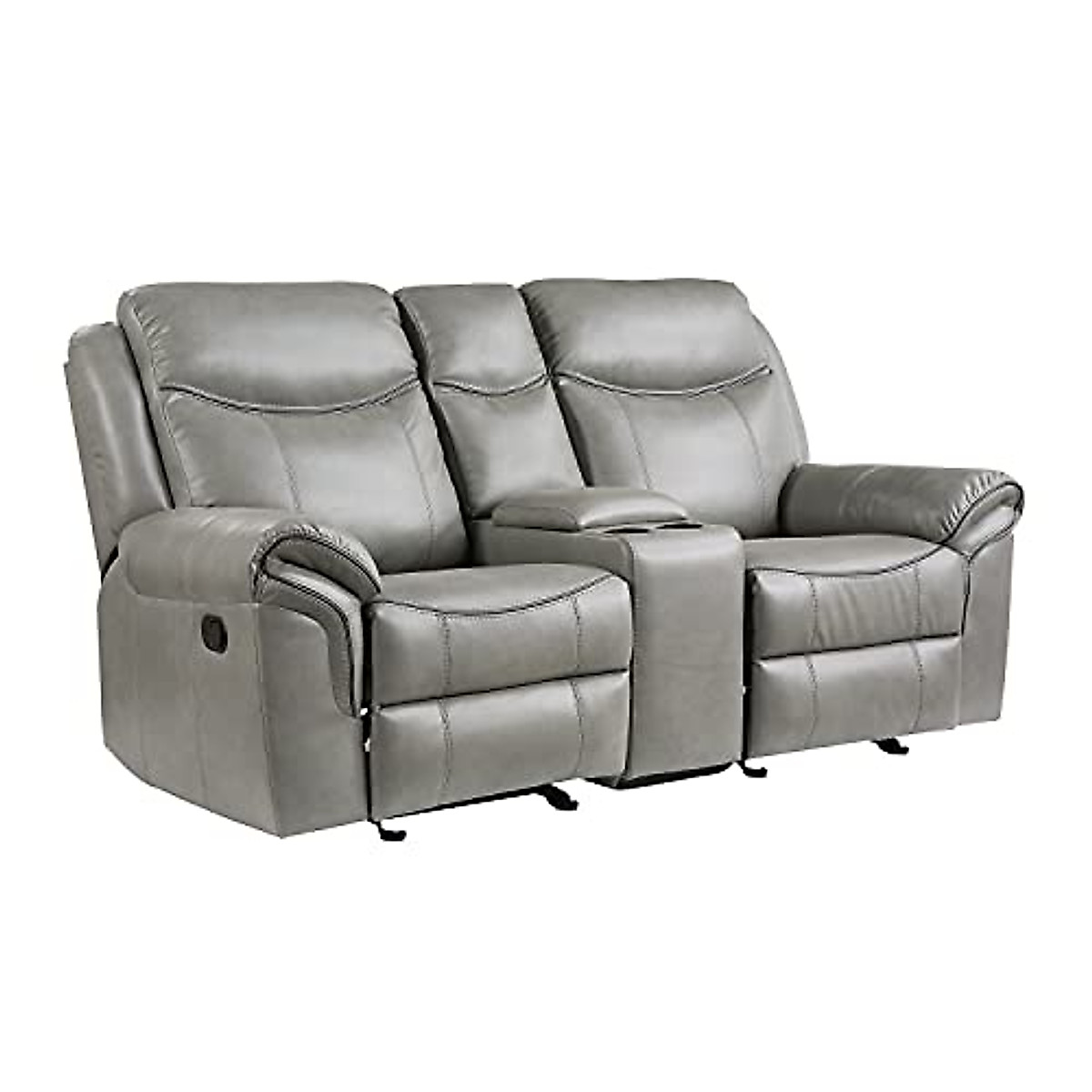 Lexicon Braelyn Faux Leather Double Glider Reclining Loveseat with Center Console, Receptacles, and USB Ports, 80" W, Gray