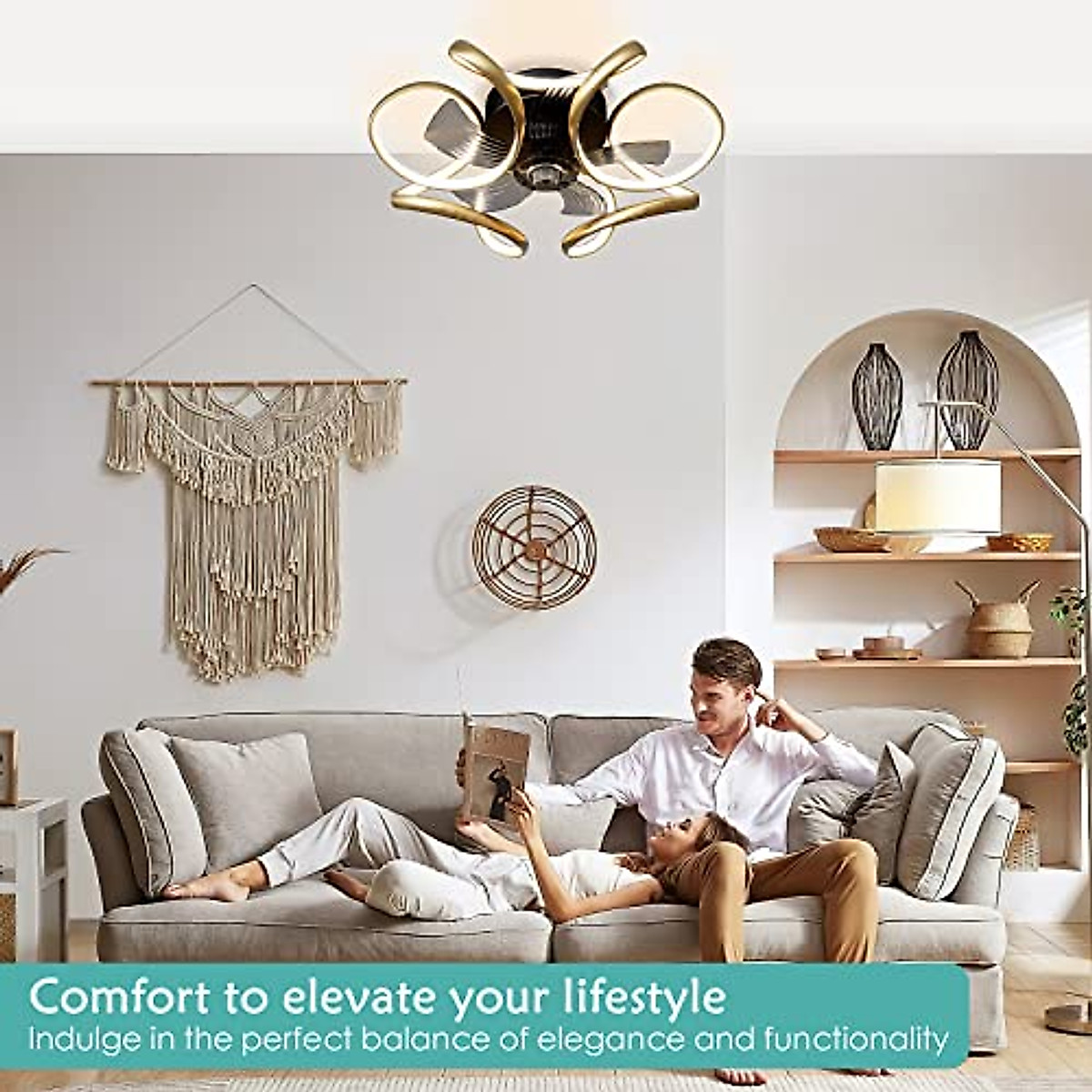 Tivleed Modern Ceiling Fan with Lights - 20.8 Inch Small Low Profile LED Fans Light Dimmable with Remote & APP Control - Gold Quiet Flush Mount Fan Lighting Indoor Reversible for Bedroom Kitchen