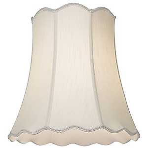 Creme Large Scallop Bell Lamp Shade 12" Top x 18" Bottom x 18" Slant x 17.5 High (Spider) Replacement with Harp and Finial - Springcrest